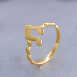 14K Solid Gold Musical Note Ring, Sterling Silver Musical Note Ring ...