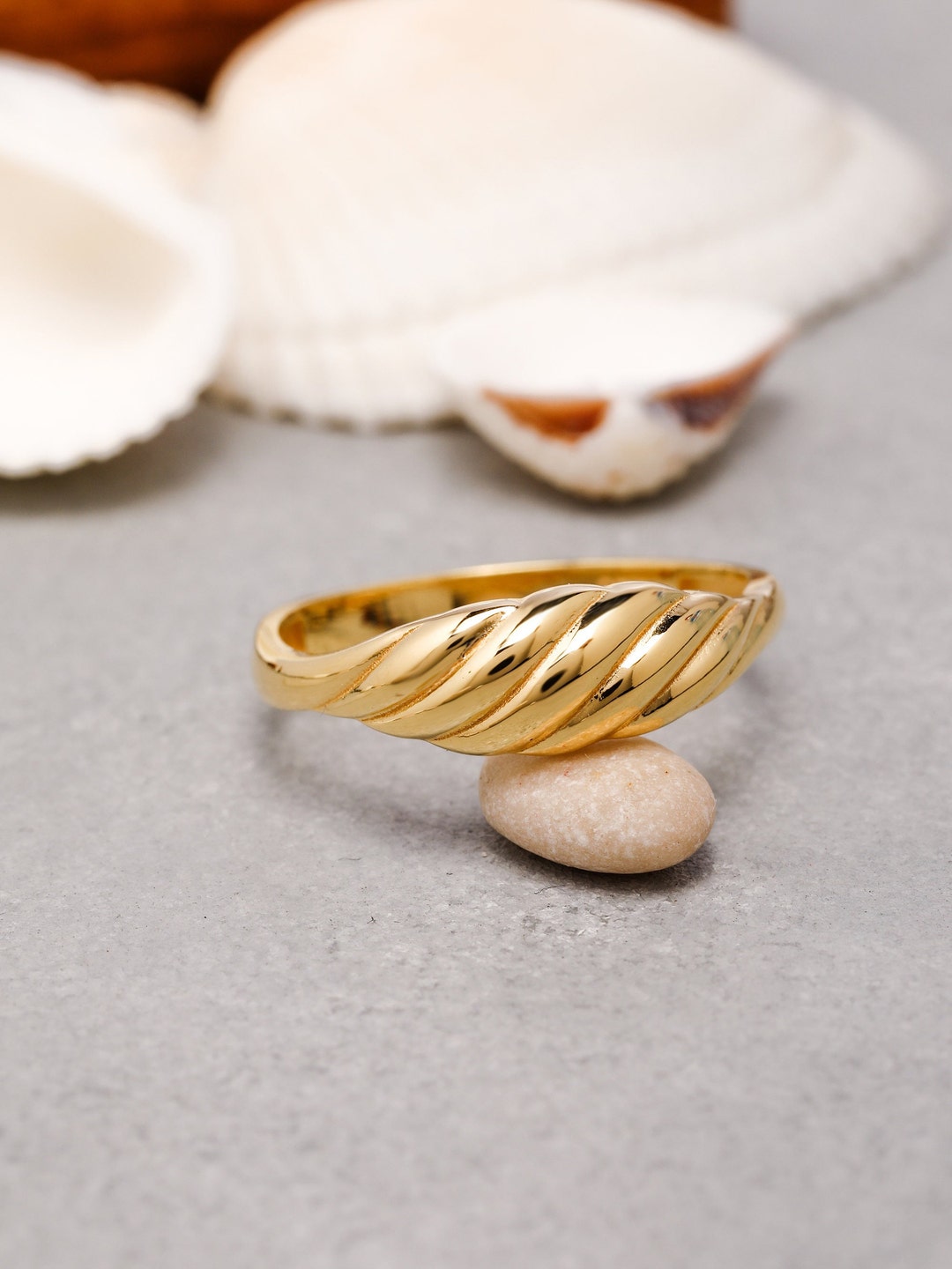 14K Solid Gold Tiny Croissant Ring, 925 Sterling Silver Tiny Croissant Ring, Small Croissant ...