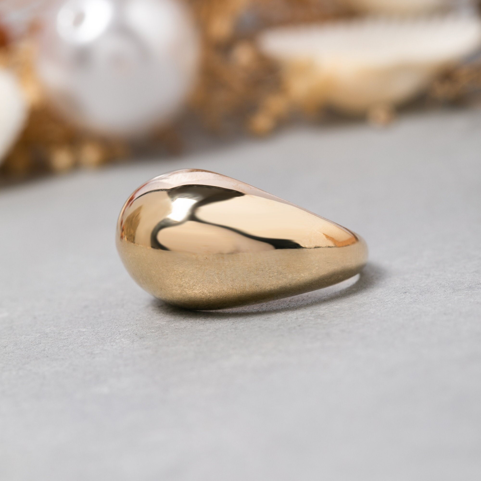 14K Solid Gold Big Dome Ring, 925 Sterling Silver Big Dome Ring, Thick ...