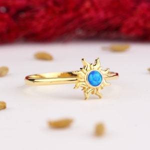 14K Solid Gold Opal Sun Ring, 925 Sterling Silver Opal Sun Ring ...