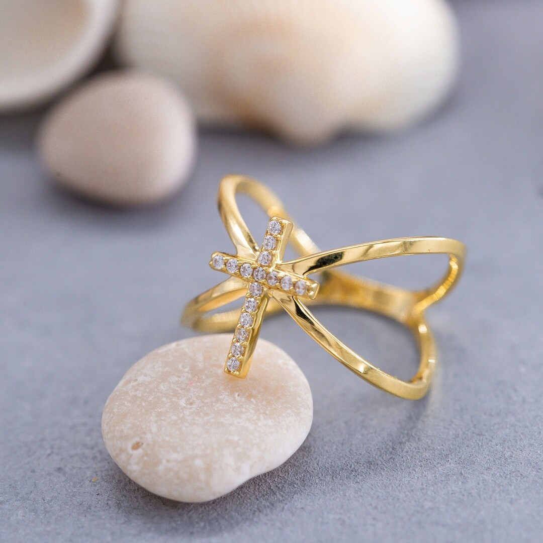 X Cross Ring, 14K Solid Gold Cross Ring, 925 Sterling Silver Cross Ring ...