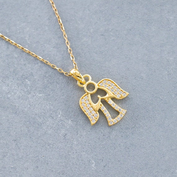 14K Solid Gold Angel Necklace 925 Sterling Silver Angel - Etsy
