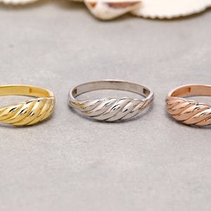 14K Solid Gold Tiny Croissant Ring, 925 Sterling Silver Tiny Croissant Ring, Small Croissant ...