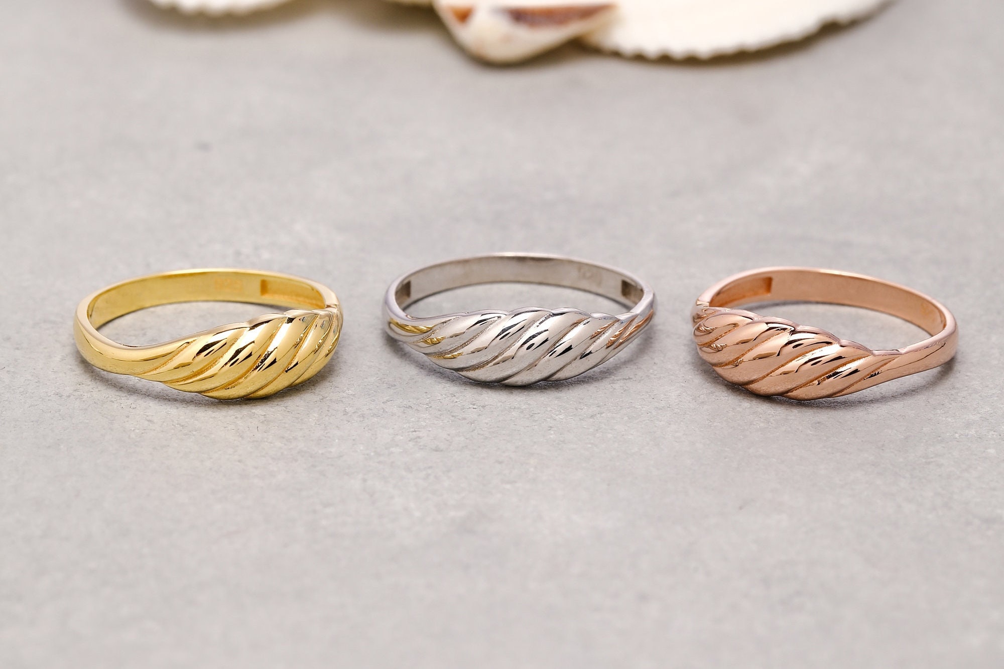 14K Solid Gold Tiny Croissant Ring 925 Sterling Silver Tiny - Etsy