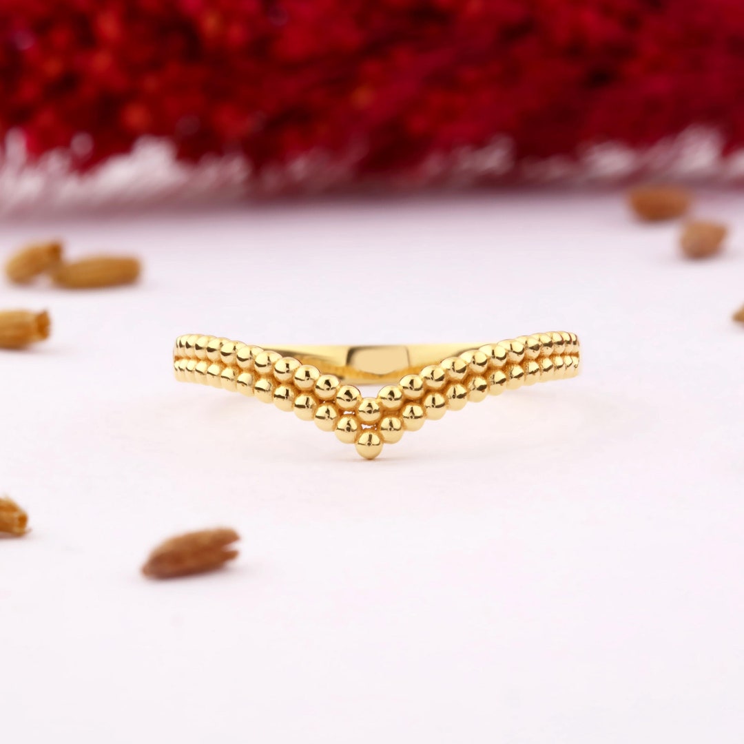 Bubble Chevron Ring, 14K Solid Gold V Ring, 925 Sterling Silver V Ring ...