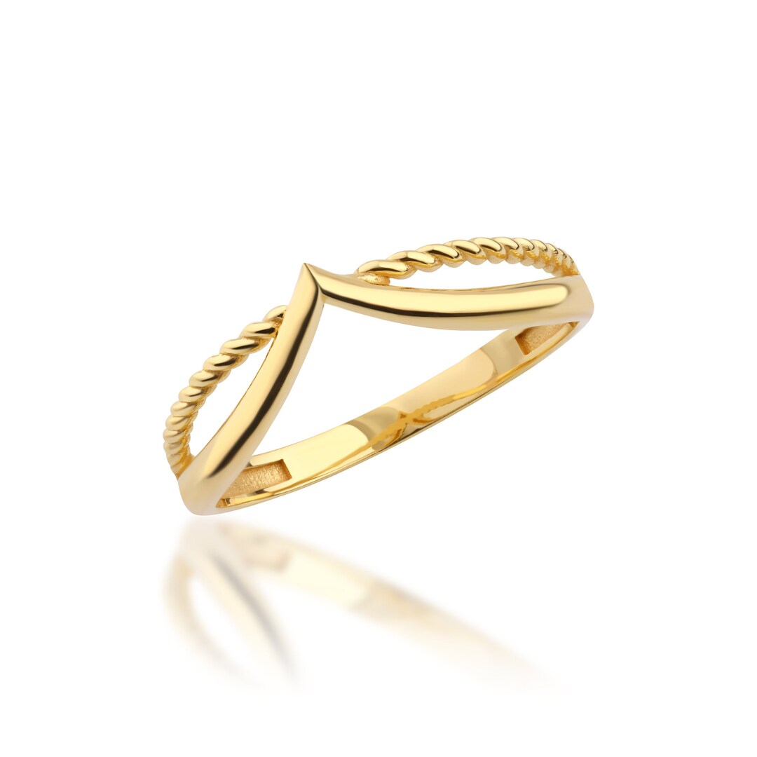 14K Solid Gold V Ring, 925 Sterling Silver V Ring, Chevron Ring ...