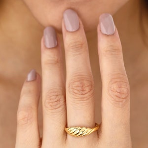 14K Solid Gold Tiny Croissant Ring, 925 Sterling Silver Tiny Croissant Ring, Small Croissant ...