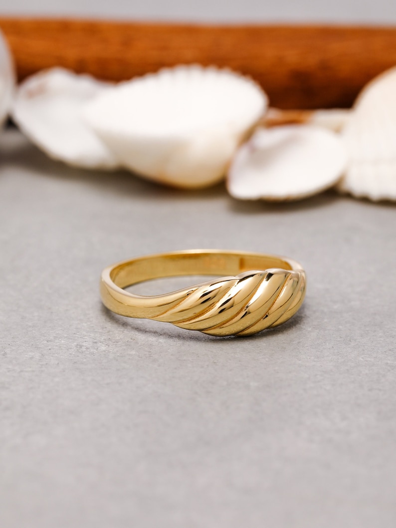 14K Solid Gold Tiny Croissant Ring, 925 Sterling Silver Tiny Croissant Ring, Small Croissant ...