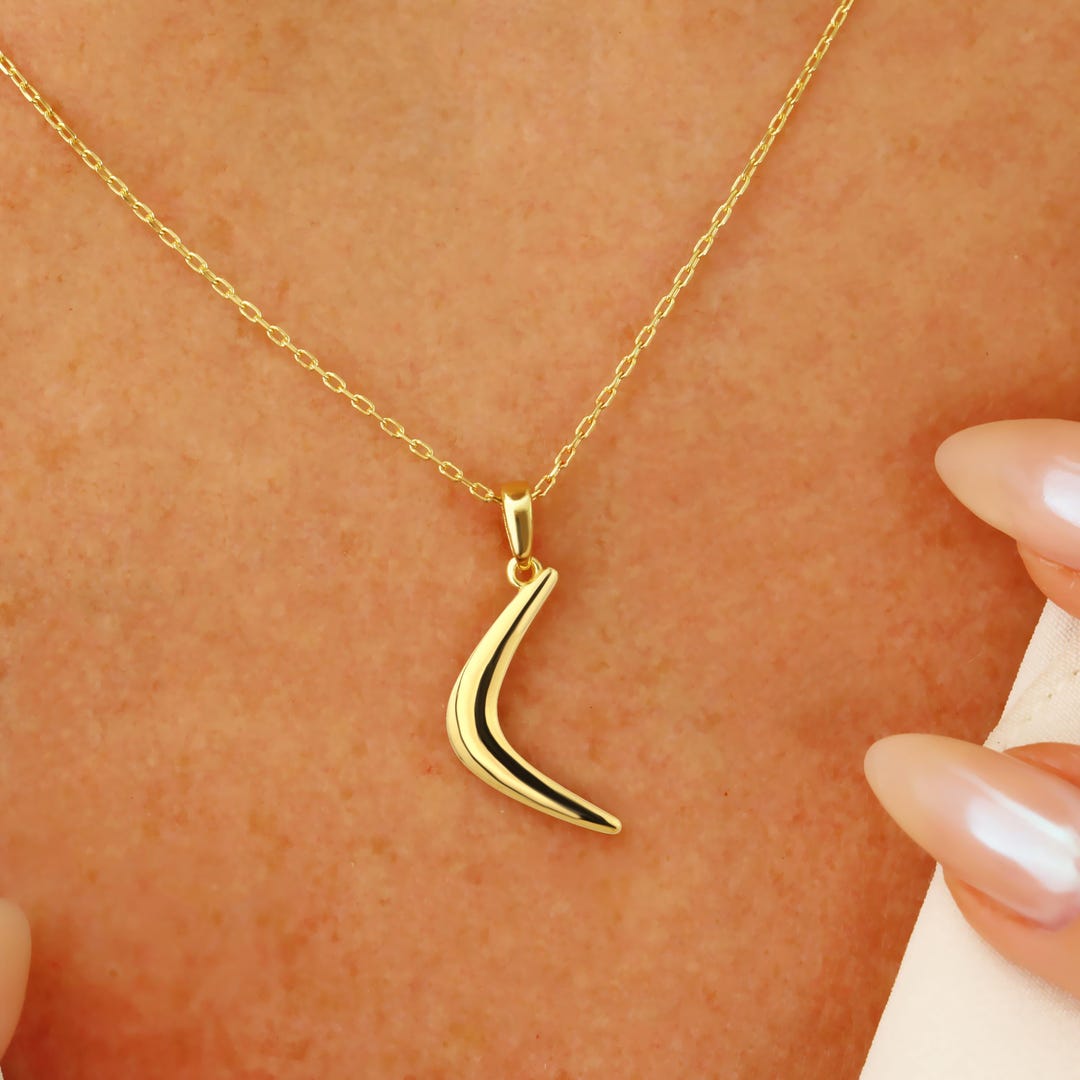 14K Solid Gold Boomerang Necklace, 925 Sterling Silver Boomerang ...