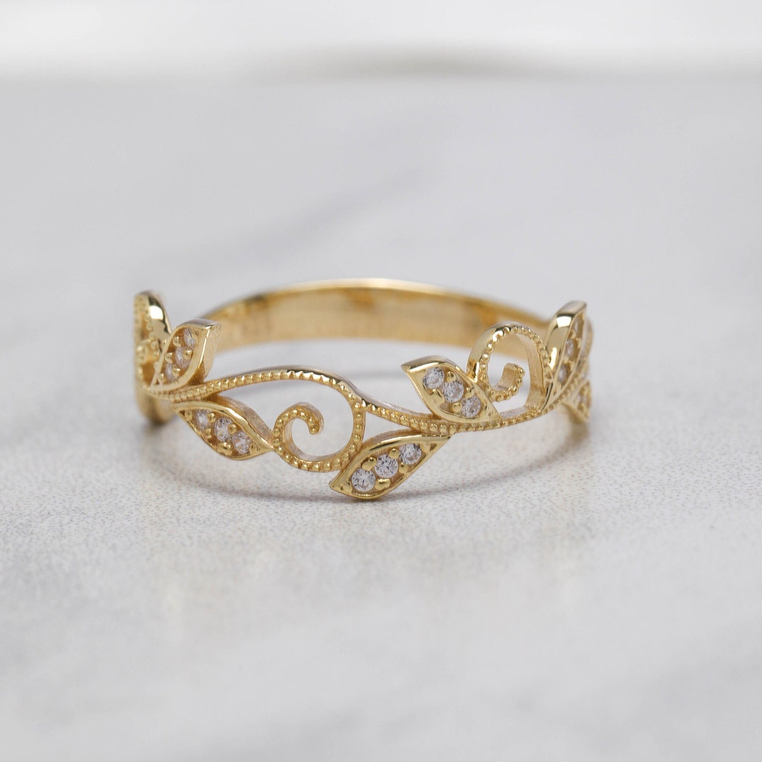 14K Solid Gold Leaf Ring, 925 Sterling Silver Leaf Ring, Nature ...