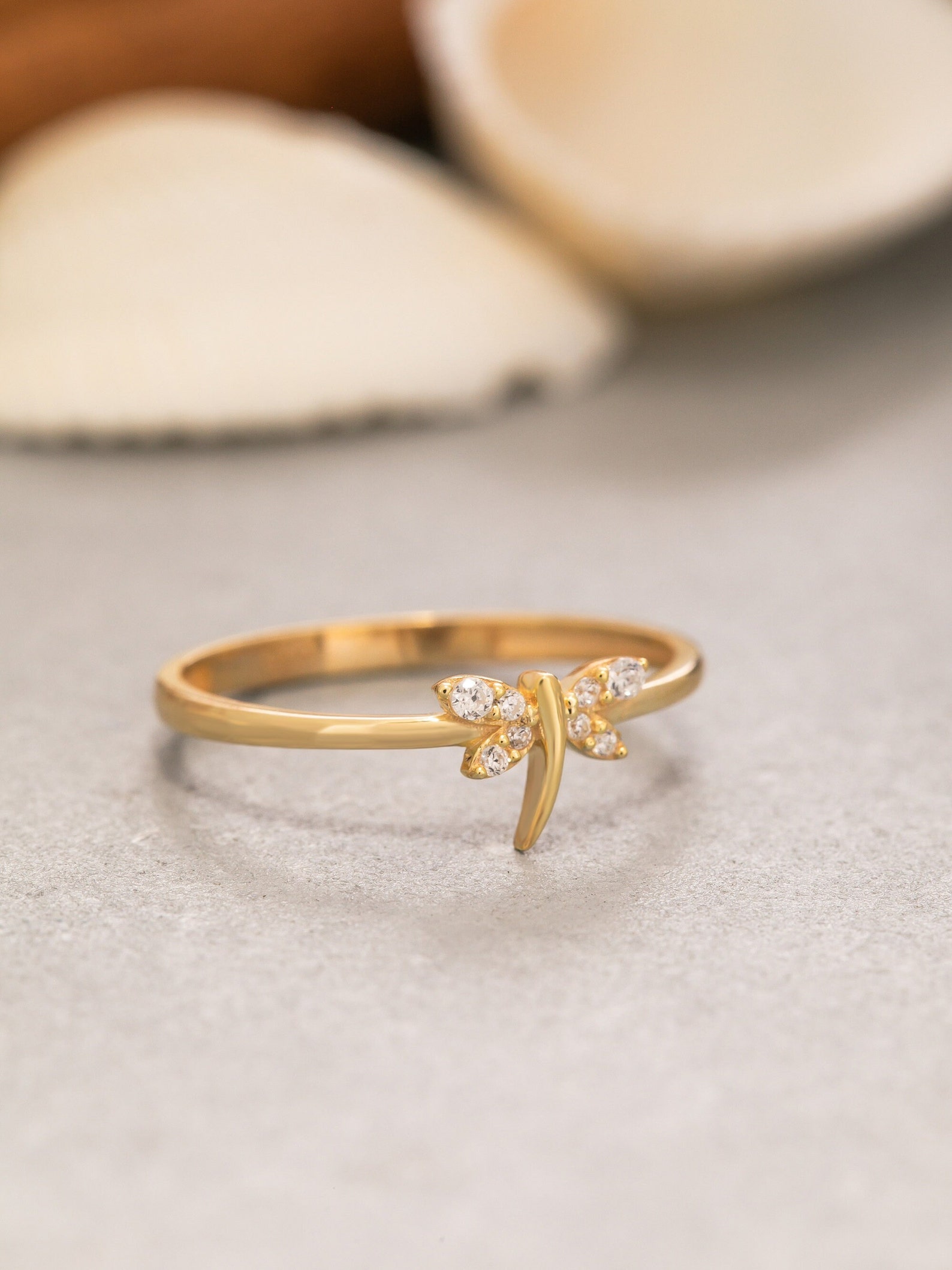 14K Solid Gold Dragonfly Ring, 925 Sterling Silver Dragonfly Ring ...
