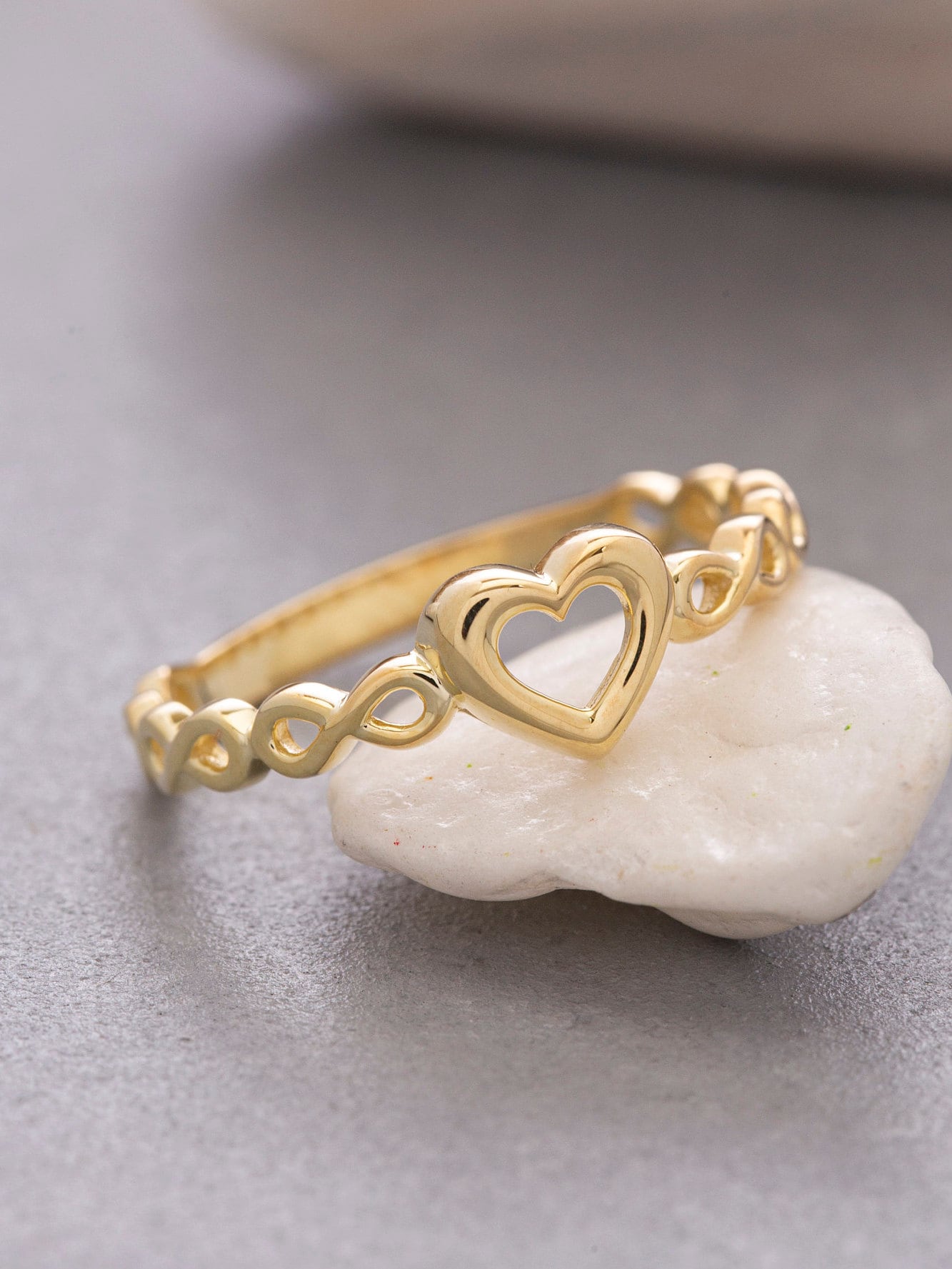 Heart and Infinity Ring, 14K Solid Gold Ring, Sterling Silver Infinity ...