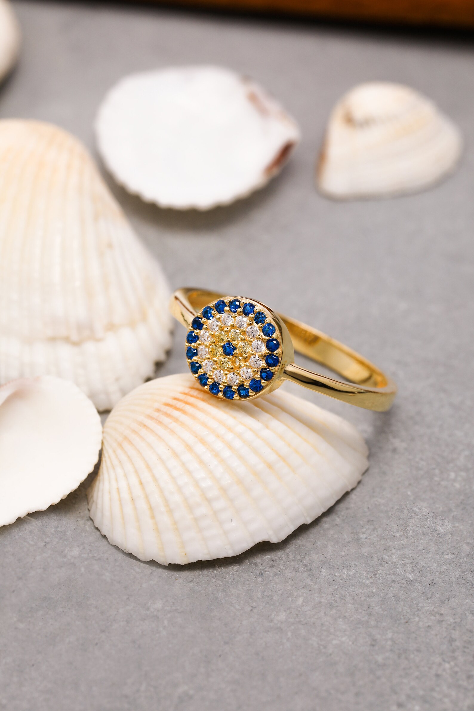 14K Solid Gold Evil Eye Ring Sterling Silver Evil Eye Ring - Etsy