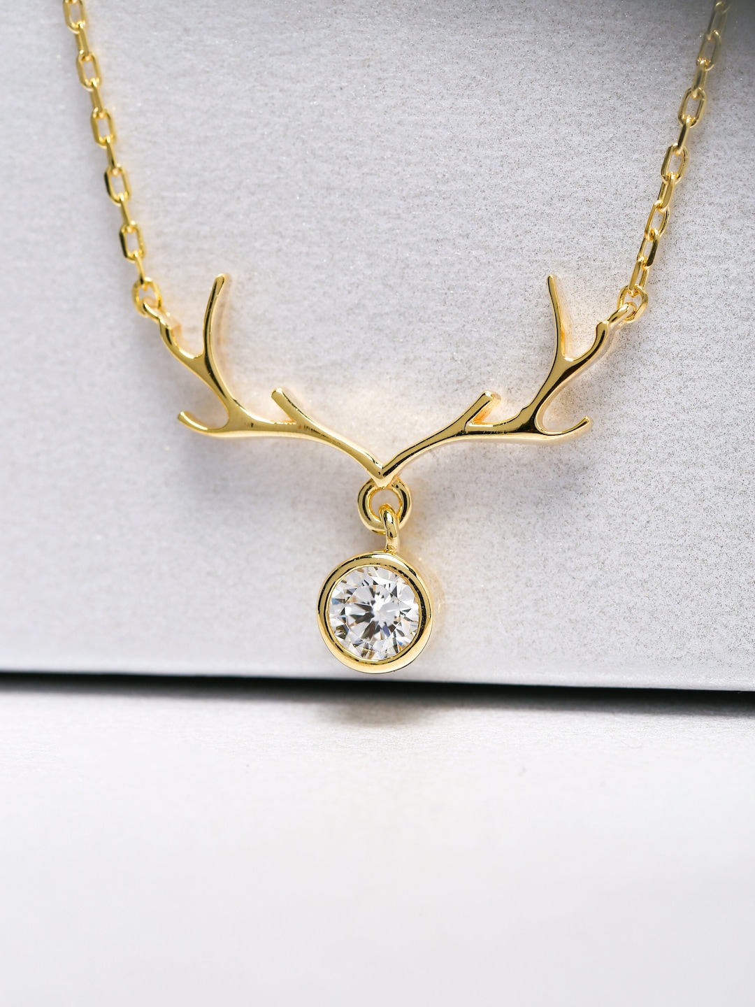 14K Solid Gold Deer Antler Necklace, 925 Sterling Silver, Reindeer ...
