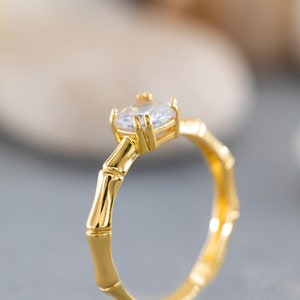 14K Solid Gold Bamboo Ring, 925 Sterling Silver Bamboo Ring, Cushion ...