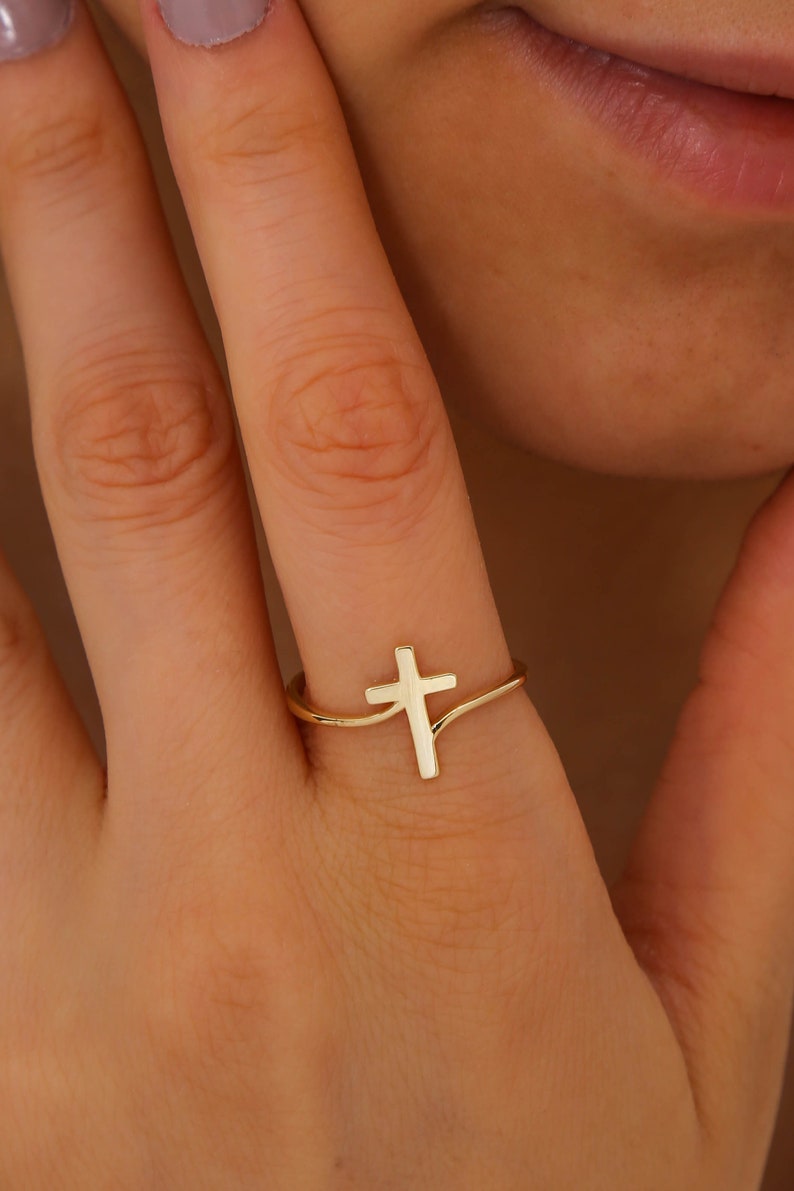 14K Solid Gold Cross Ring 925 Sterling Silver Cross Ring - Etsy