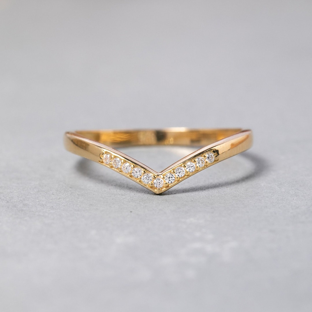 14K Solid Gold V Ring, 925 Sterling Silver V Ring, Chevron Ring, Curved ...