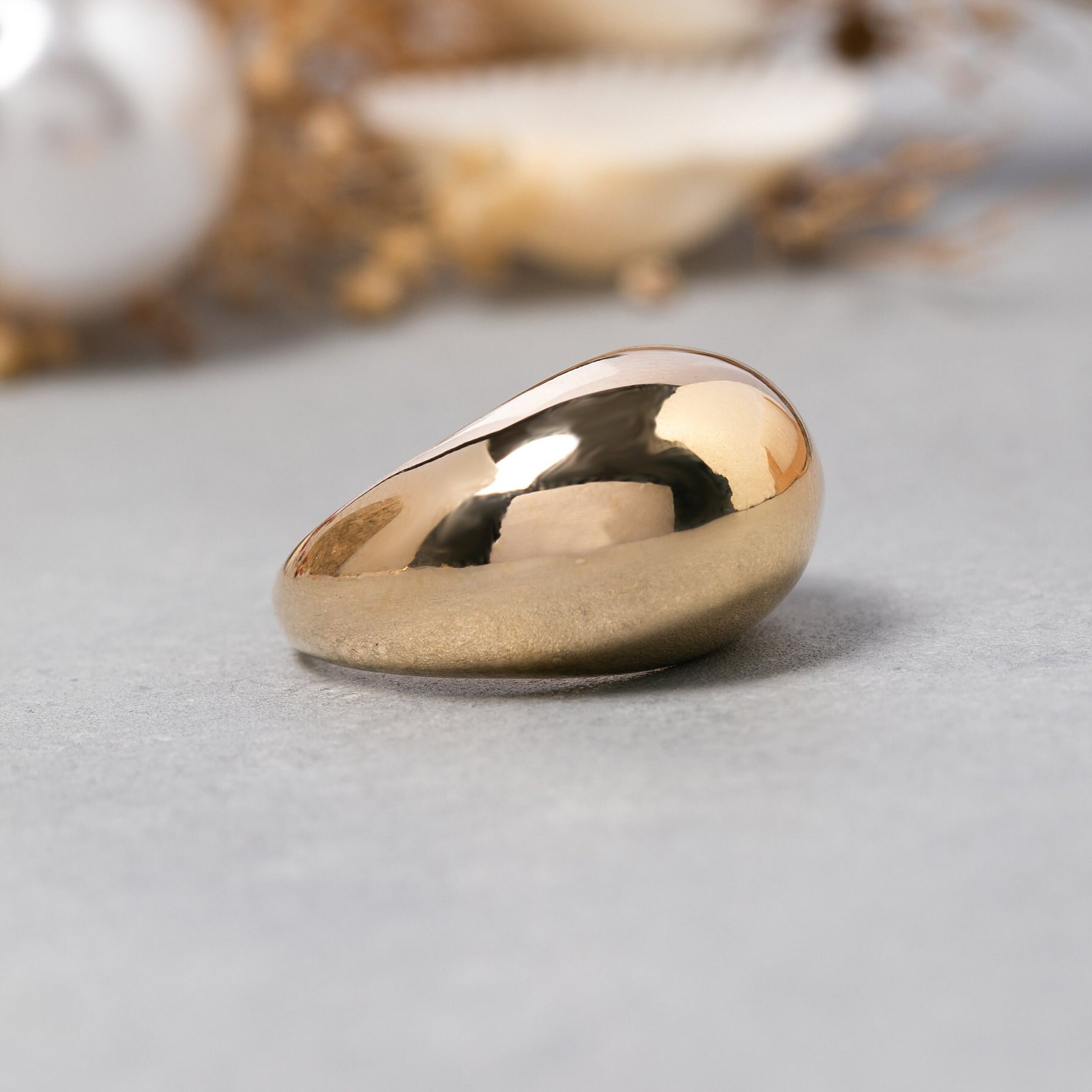 14K Solid Gold Big Dome Ring, 925 Sterling Silver Big Dome Ring, Thick ...