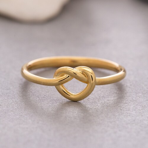 Love Knot Ring With Heart Charm Recycled Sterling Silver - Etsy