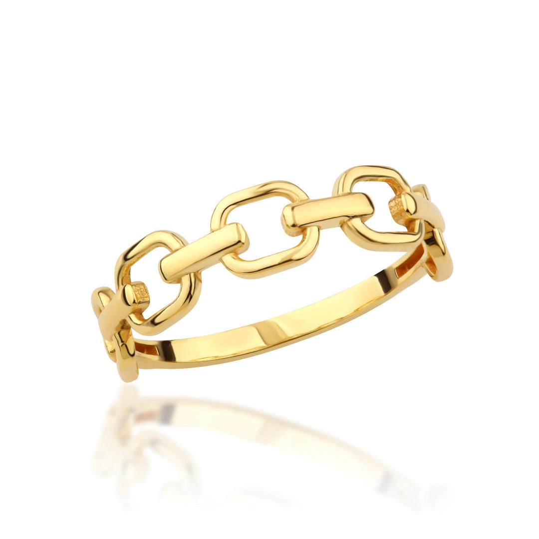 14K Solid Gold Chain Ring, Sterling Silver Chain Ring, Minimalist Ring ...