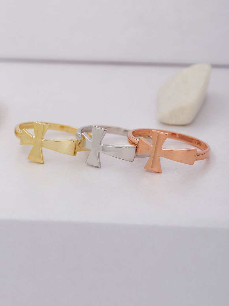 14K Solid Gold Cross Ring, 925 Sterling Silver Cross Ring, Cross Ring ...