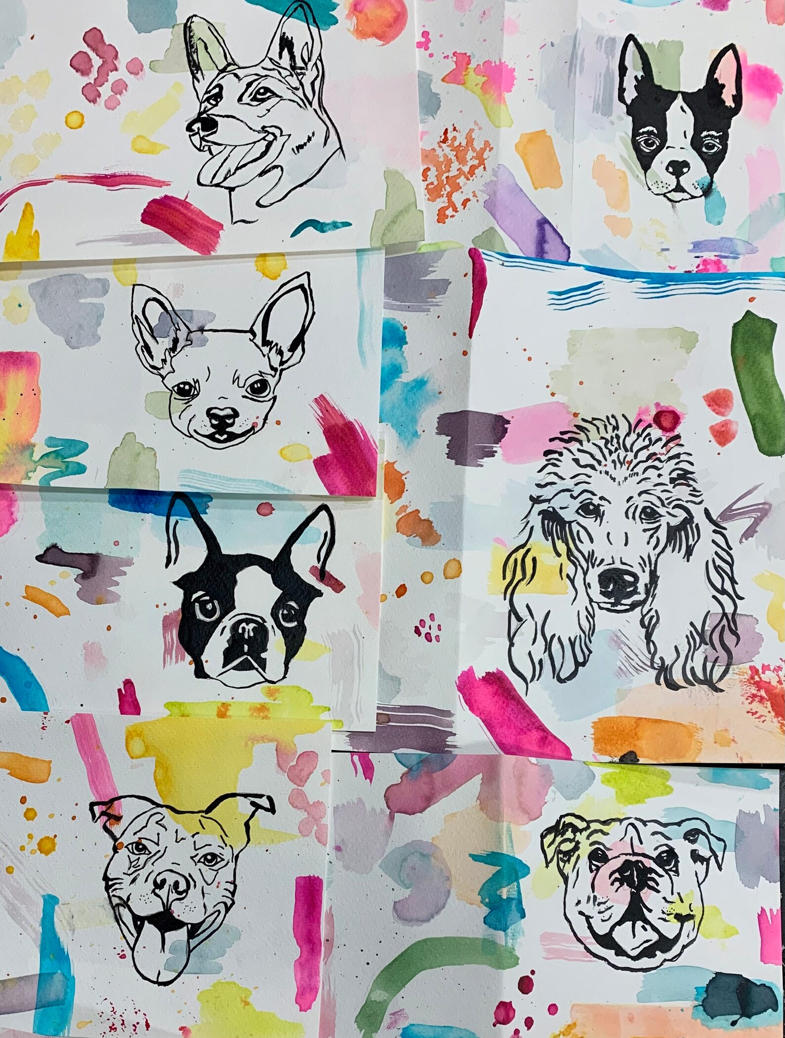 Dog Breed Themed Hand-painted Abstract Watercolor Cards - Etsy