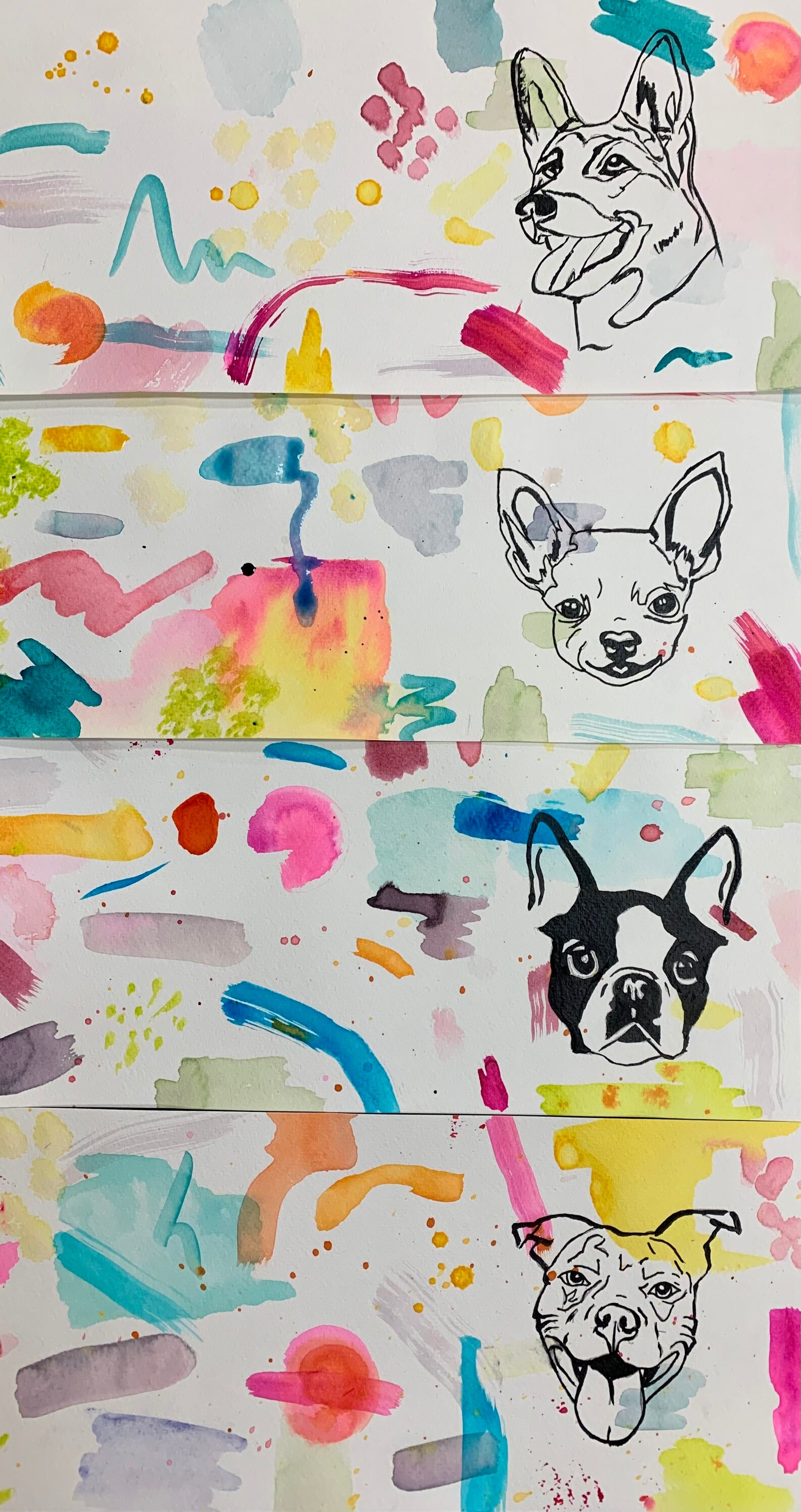 Dog Breed Themed Hand-painted Abstract Watercolor Cards - Etsy