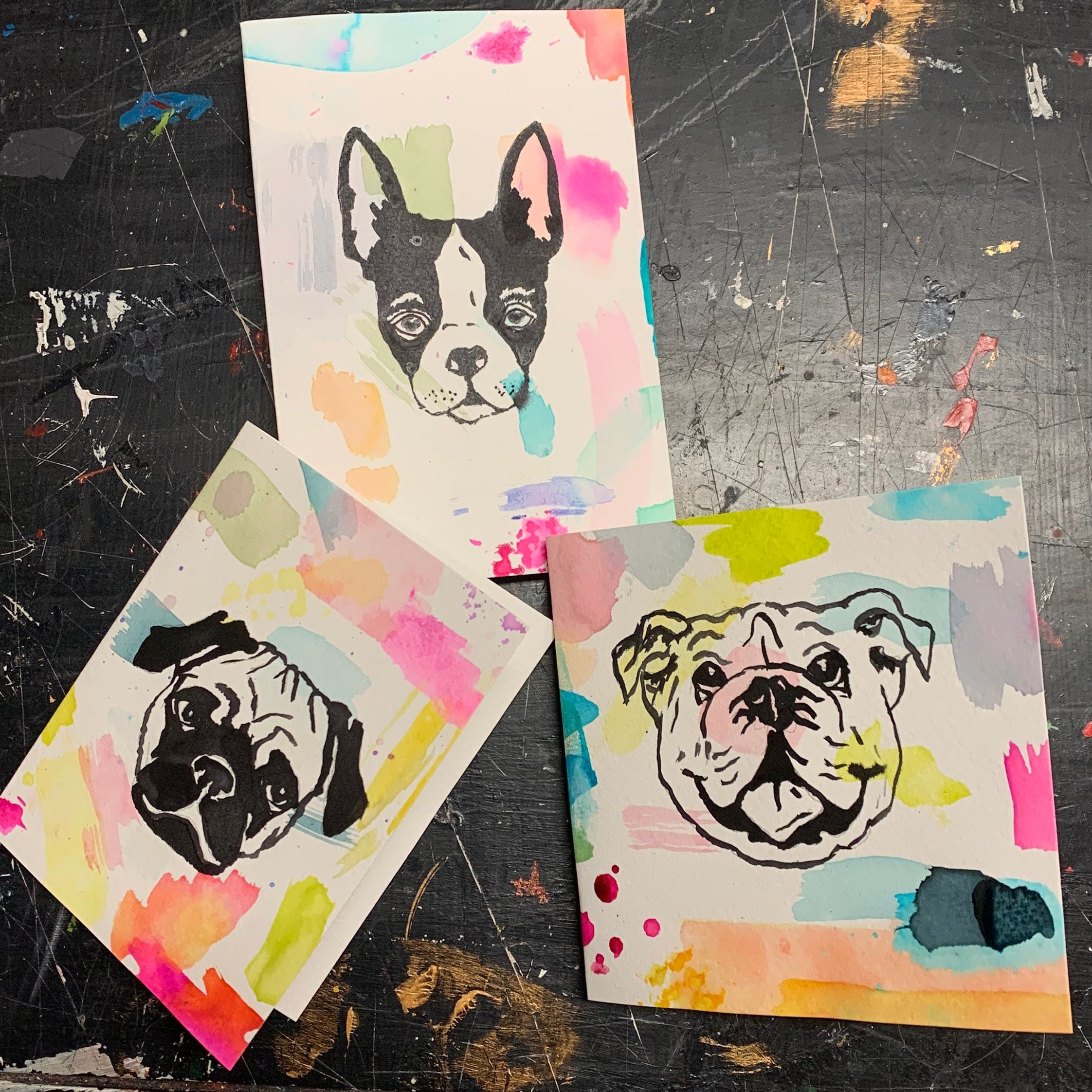 Dog Breed Themed Hand-painted Abstract Watercolor Cards - Etsy