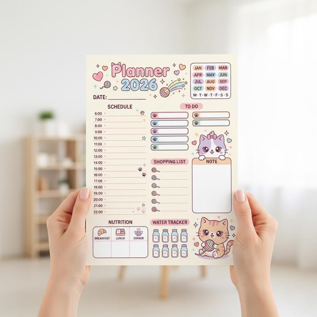Kawaii Cat Planner 2026 | Cute Daily Planner Printable | Letter Size ...