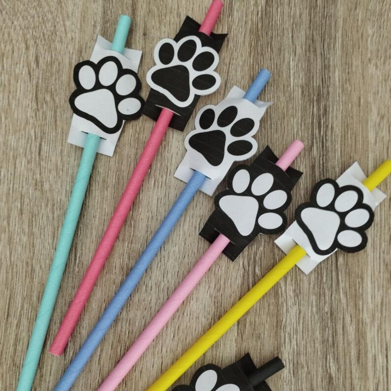 Straw Topper Paw Printable Dog Party Animal Party Pet - Etsy