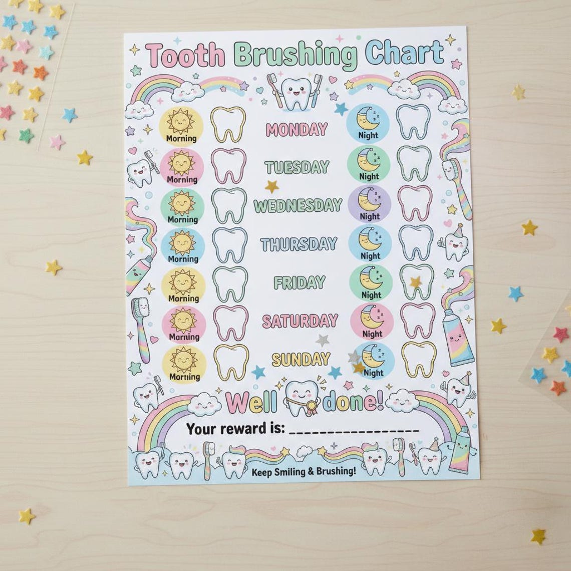 Tooth Brushing Chart for Kids Printable | Morning & Night Dental ...