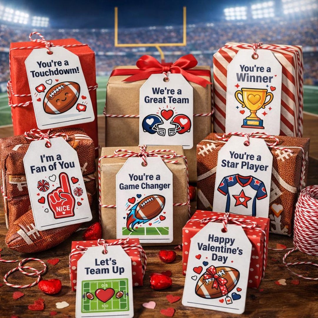 Football Valentine's Day Gift Tags | Printable Classroom Valentines ...