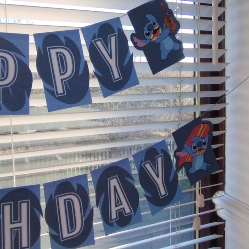 Stitch Banner Happy Birthday Printable Banner Digital PDF - Etsy