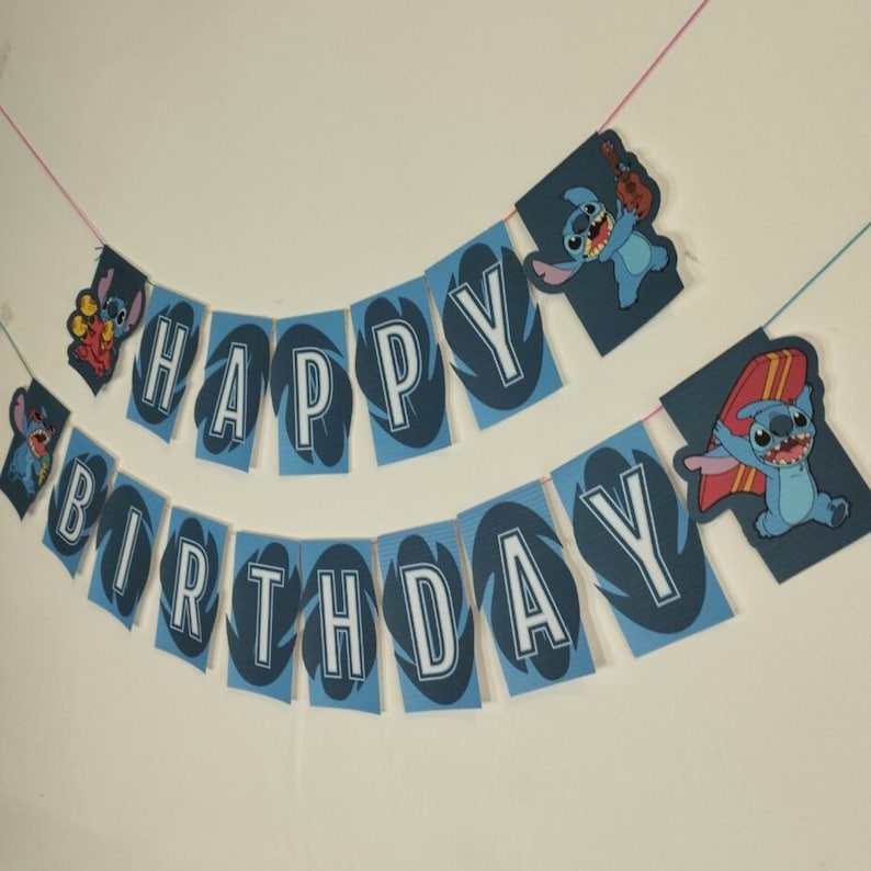 Stitch Banner Happy Birthday Printable Banner Digital PDF - Etsy
