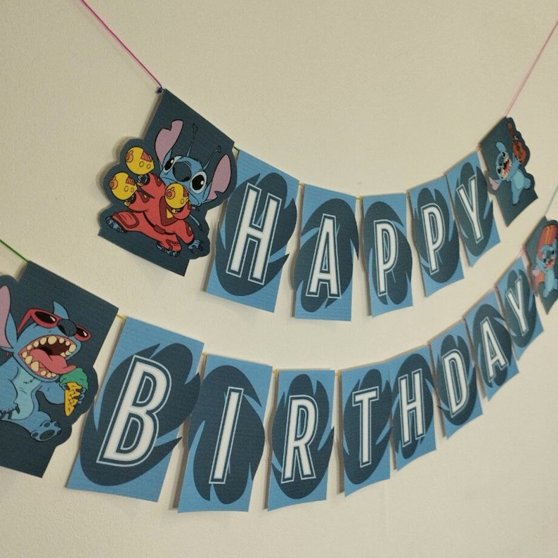 Stitch Banner Happy Birthday Printable Banner Digital PDF - Etsy