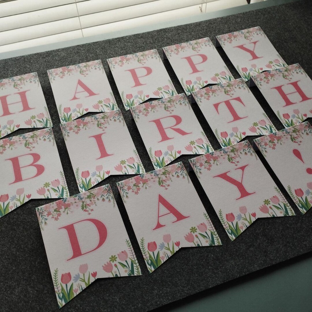 Floral Happy Birthday Banner | Printable Spring Party Decor | Digital ...