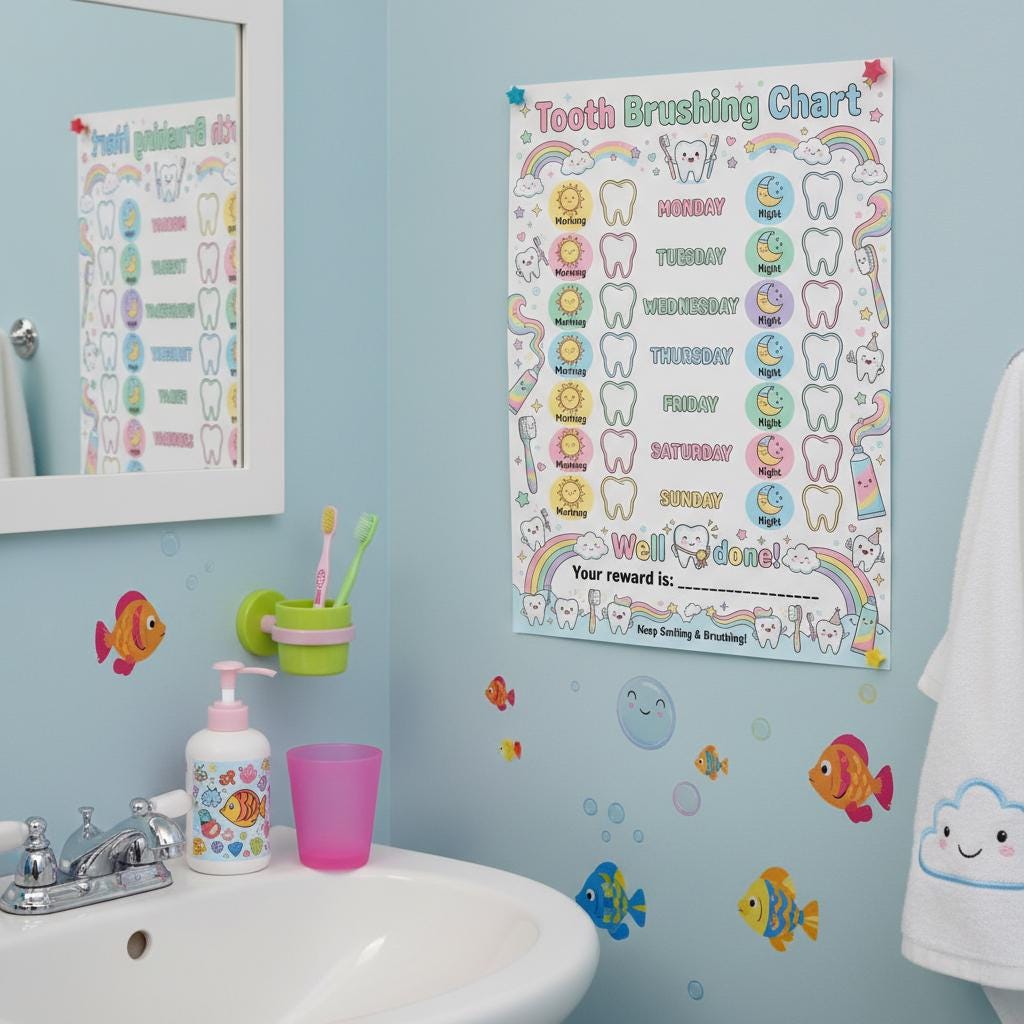 Tooth Brushing Chart for Kids Printable | Morning & Night Dental ...