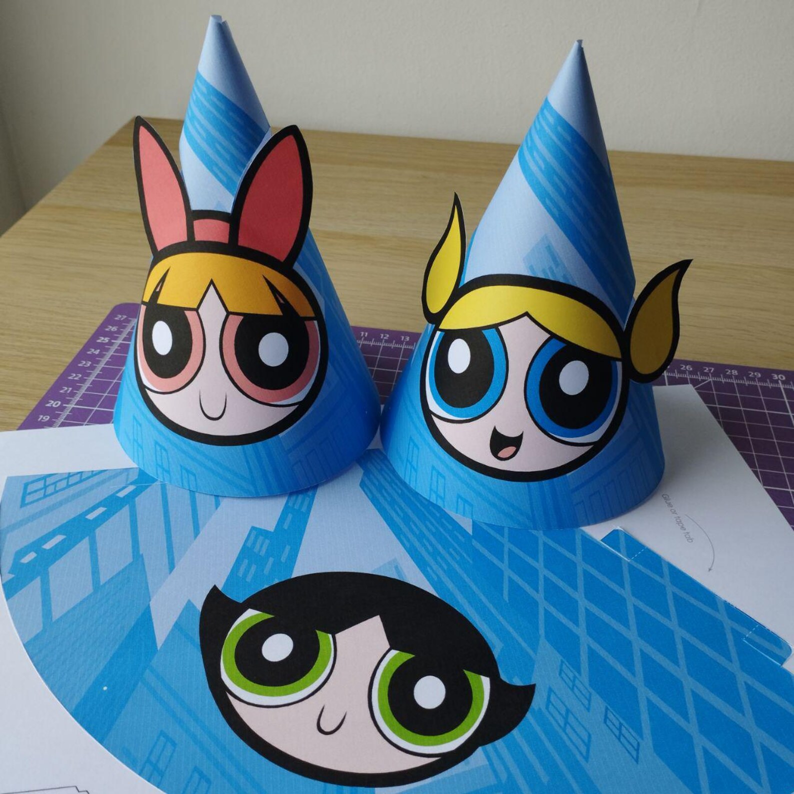 Powerpuff Girls Party Hats: Printable Birthday Cone Hats (PDF Download ...