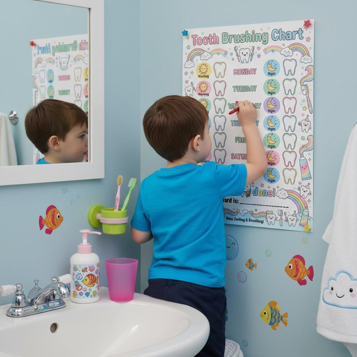 Tooth Brushing Chart for Kids Printable | Morning & Night Dental ...