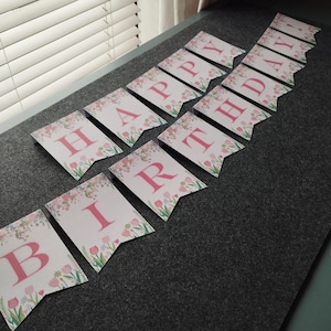 Floral Happy Birthday Banner | Printable Spring Party Decor | Digital ...