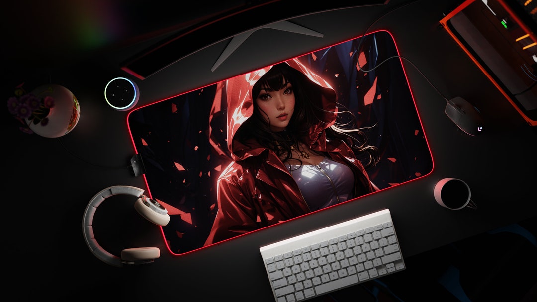Waifu Mouse Pad Anime Girl Brown Eyes Sexy LED Illuminate - Etsy