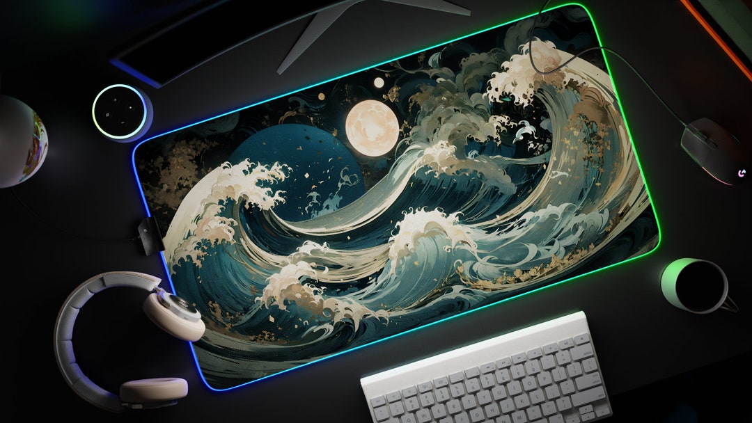 Iconic Waves and Moon High-detailed Mousepad LED or Non-led - Etsy