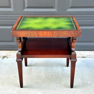 Antique Green Leather & Flame Mahogany Side Table - Etsy