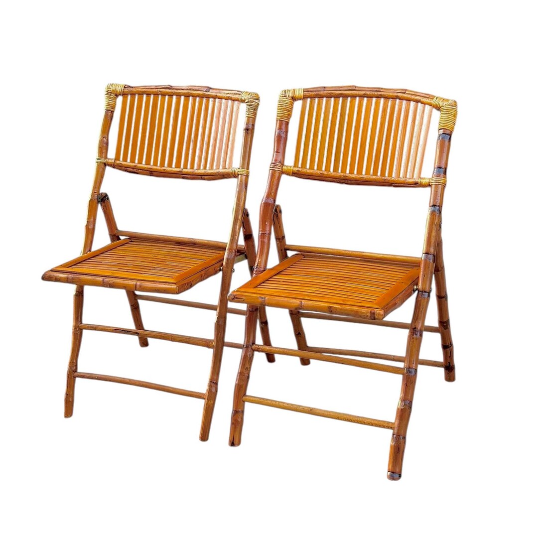 Vintage Pair of Folding Bamboo Chairs - Etsy