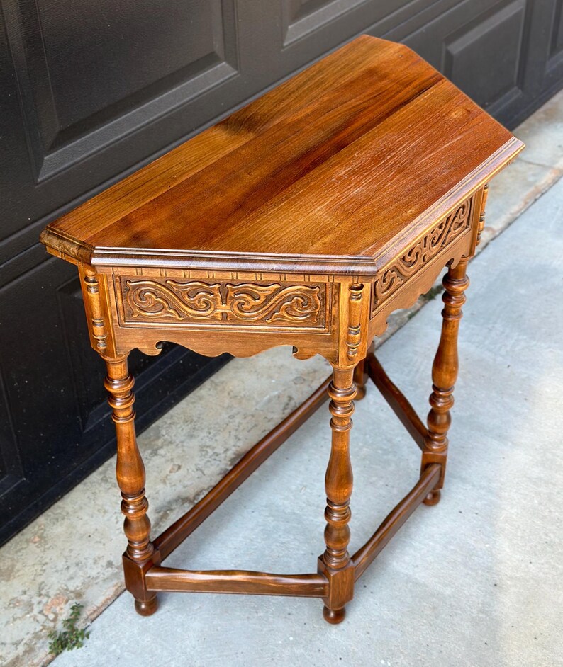 Vintage Solid Wood Walnut Console Entry Table - Etsy