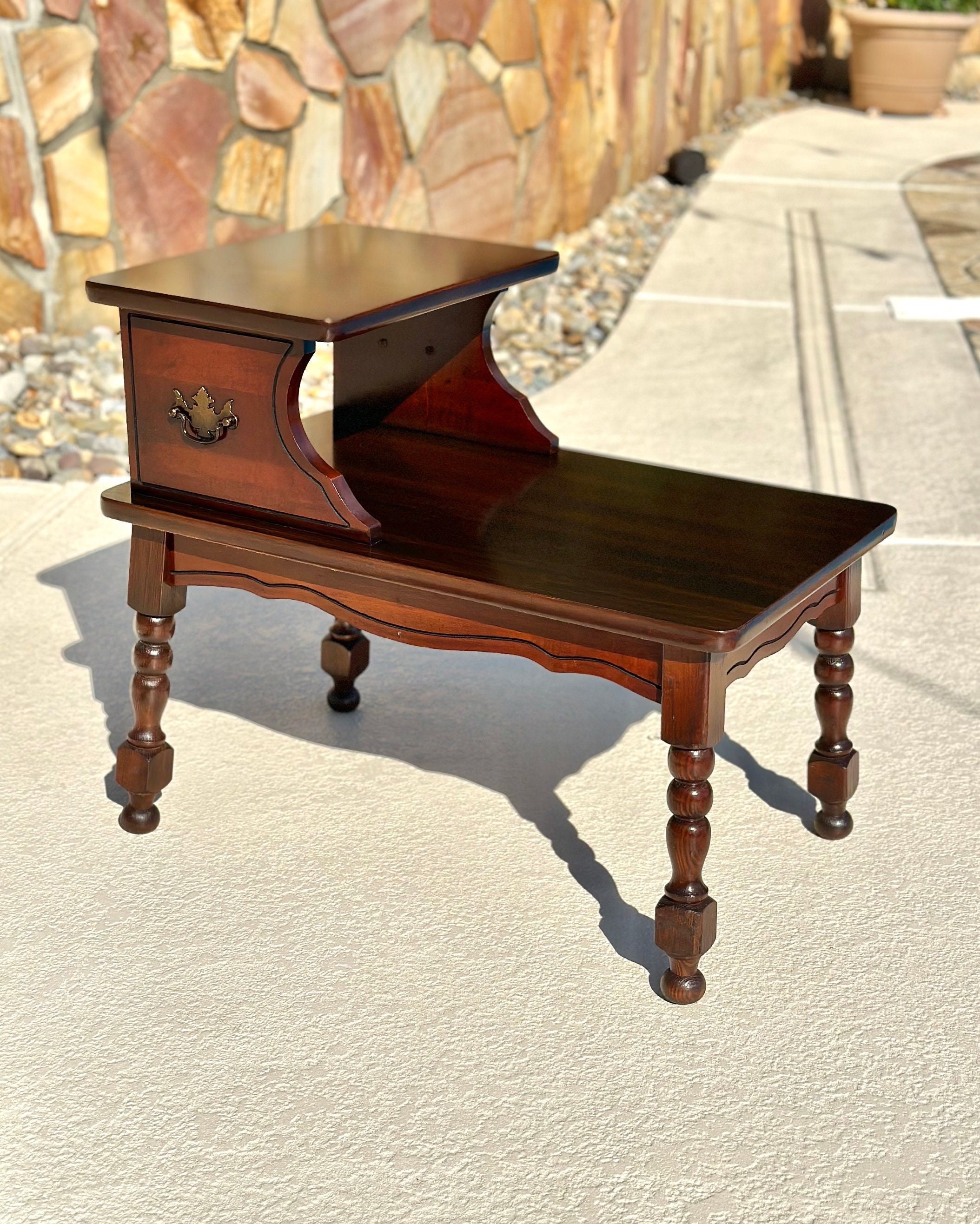 Antique Chippendale Handle Two Tier Step End Table - Etsy