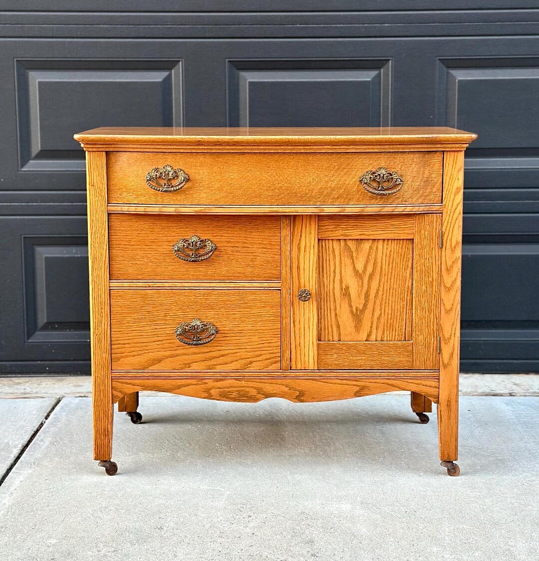 Antique Solid Wood Oak Entryway Chest on Casters - Etsy