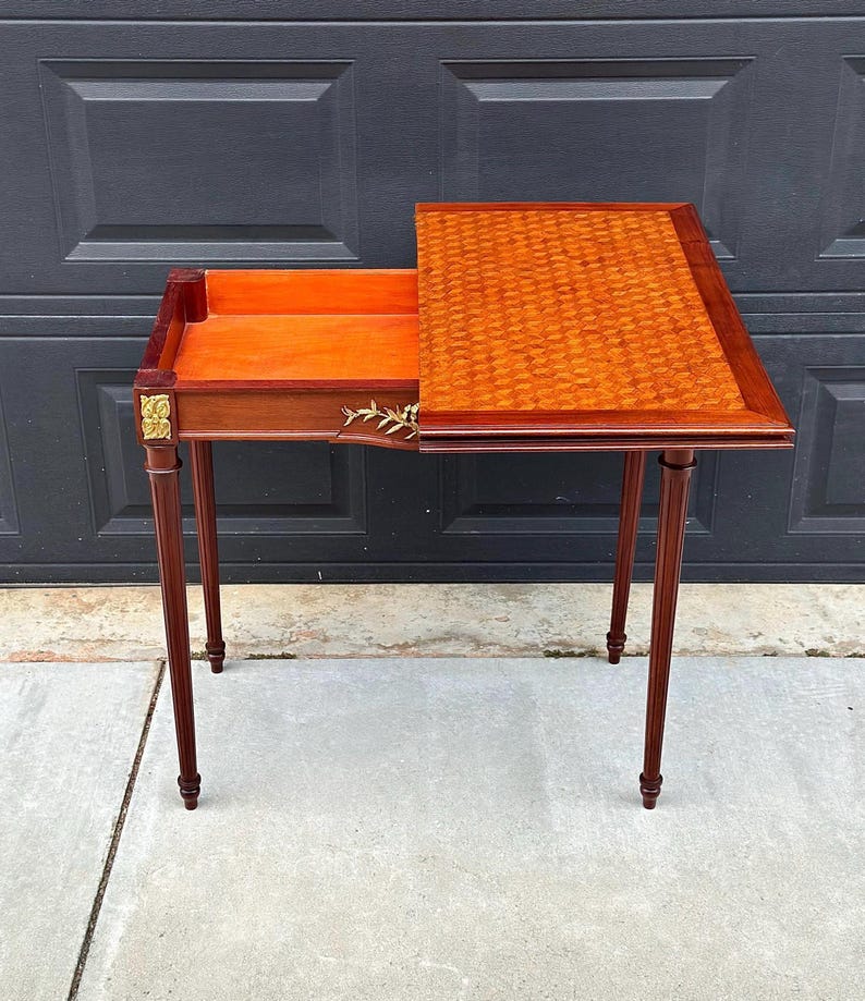 Antique 1920's Parquetry Mahogany Wood Ormolu Console & Flip Top Card ...