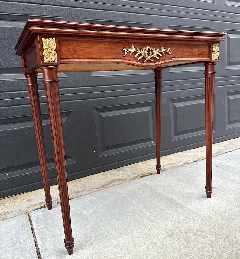 Antique 1920's Parquetry Mahogany Wood Ormolu Console & Flip Top Card ...