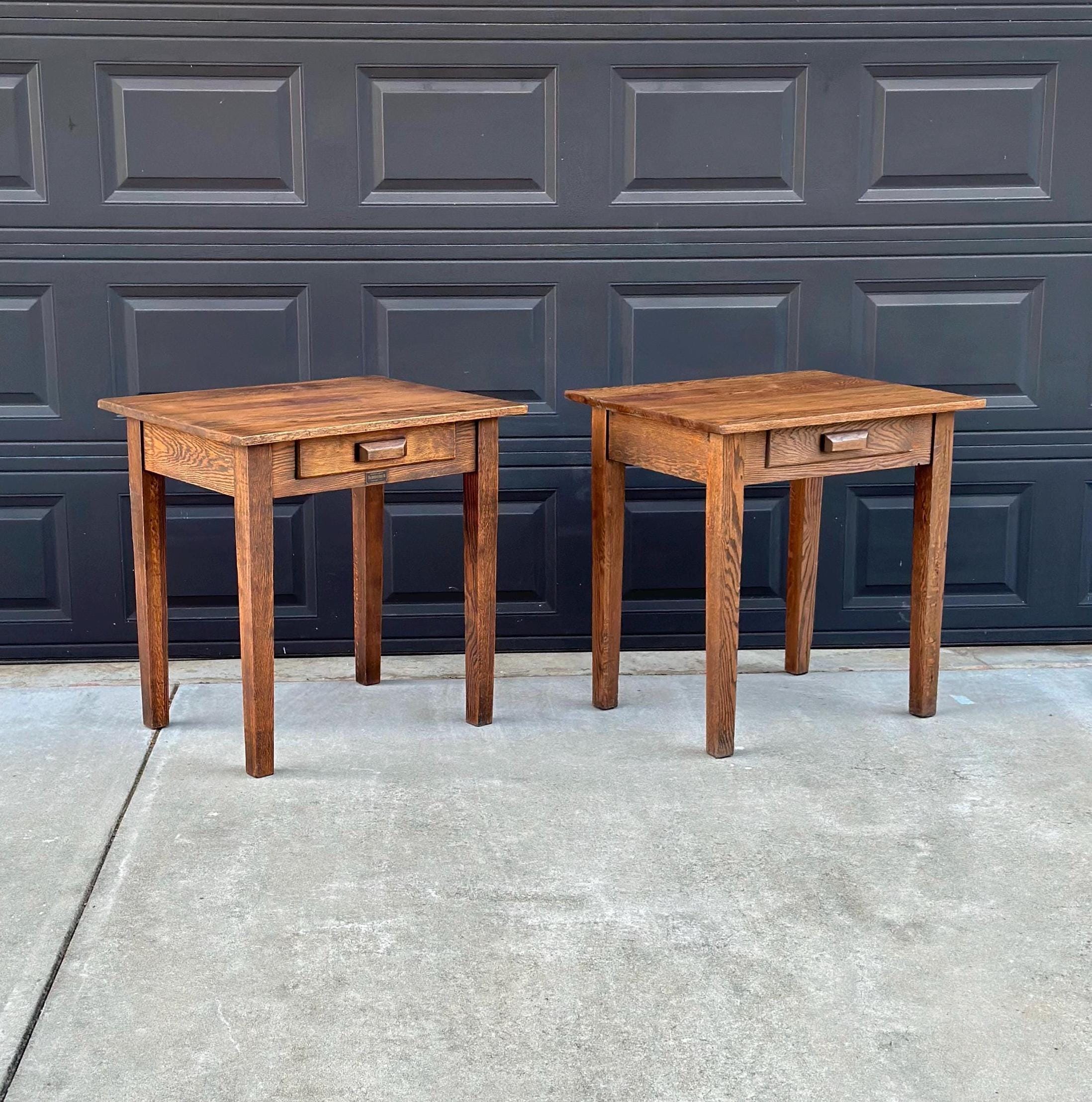 Antique 1920's Solid Oak Wood Single Drawer Side Tables by Southern ...